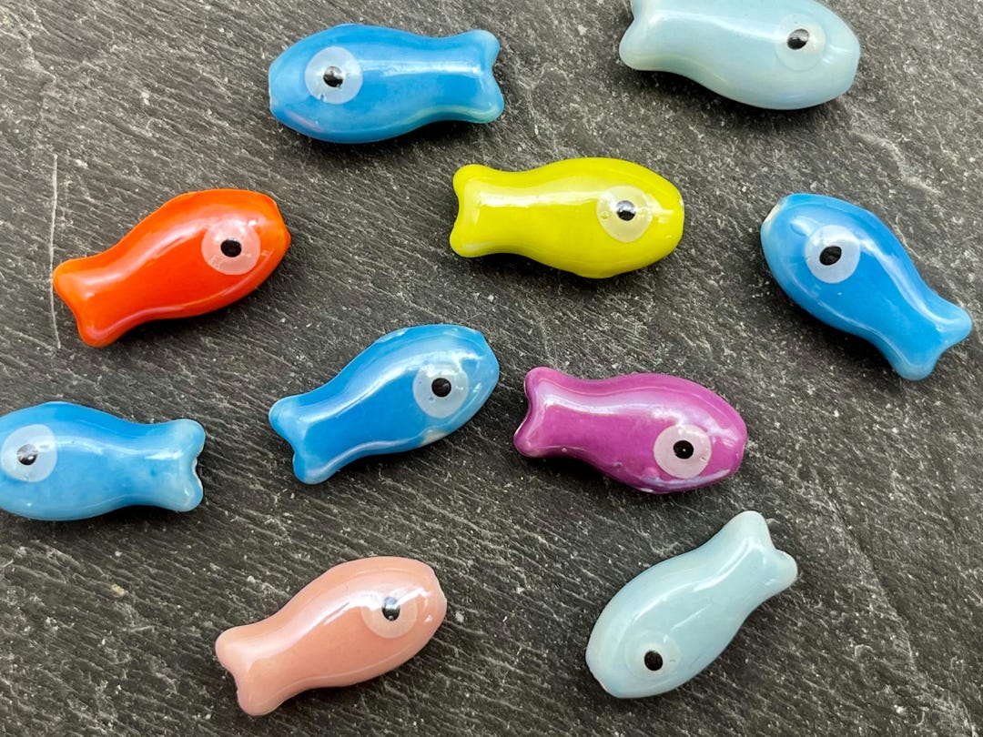 Ten Colorful Porcelain Fish Beads, 20mm, Pendant Beads, Focal Beads ...