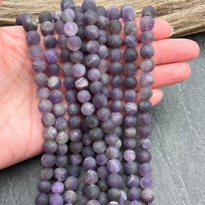 8mm Frosted Amethyst Beads, Full Strand or Half Strand, Frosted ...