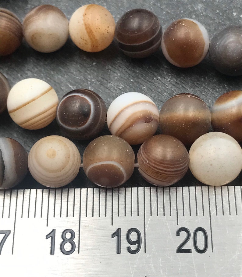 Frosted Coffee Brown Banded Agate Beads 8mm Full or Half | Etsy