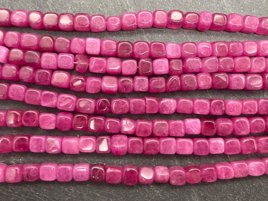 Berry Pink Jade Cube Beads, 8mm, Full or Half Strand, Imitation ...