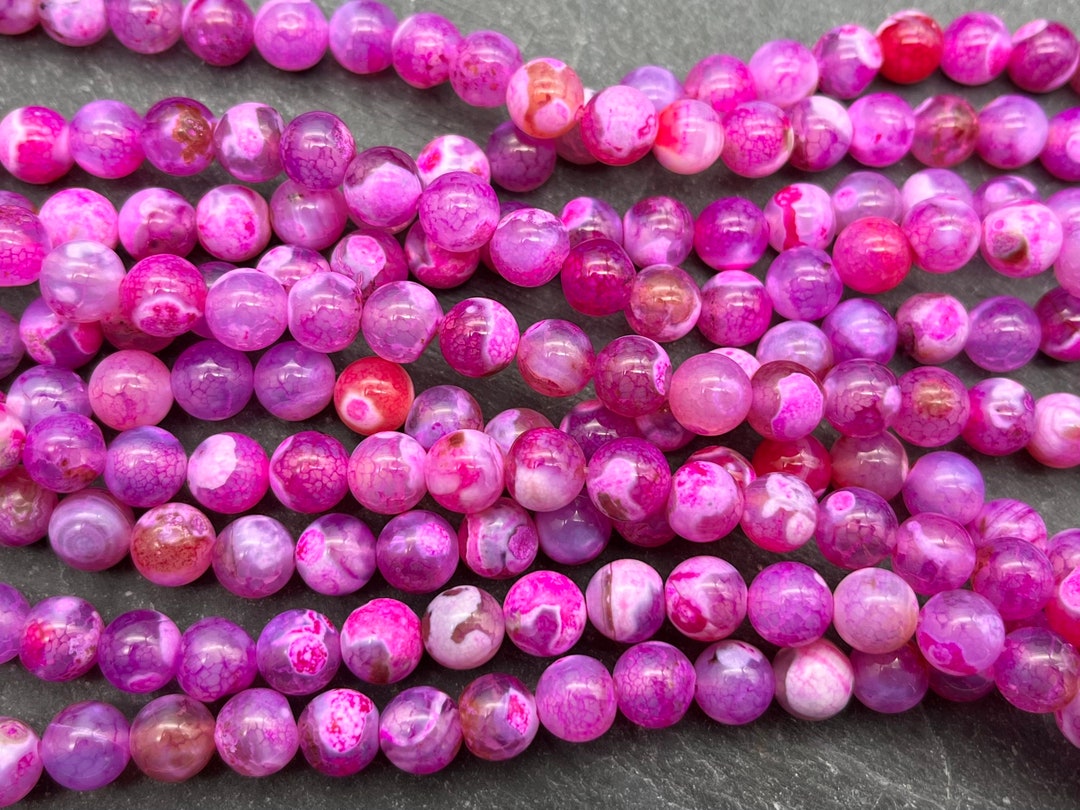 8mm Pink Fire Agate Beads, Full or Half Strand, Round, Purple Pink ...