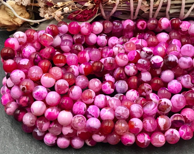 8mm Pink Fire Agate Beads Full or Half Strand Round Hot | Etsy