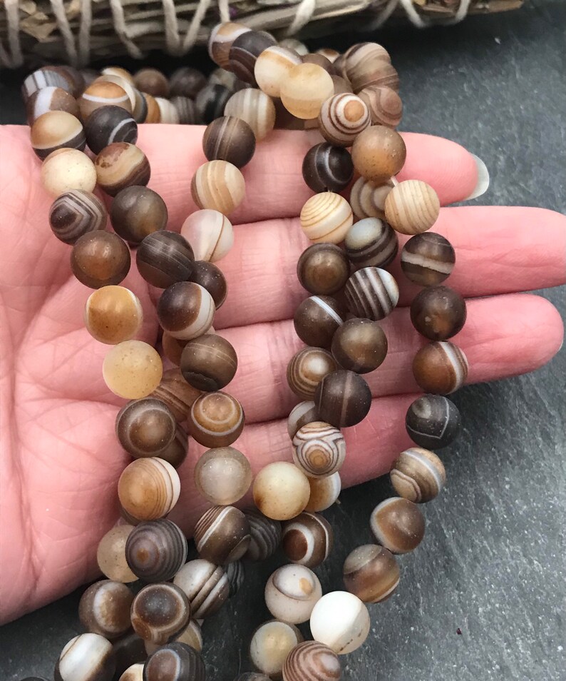 Frosted Coffee Brown Banded Agate Beads 8mm Full or Half | Etsy