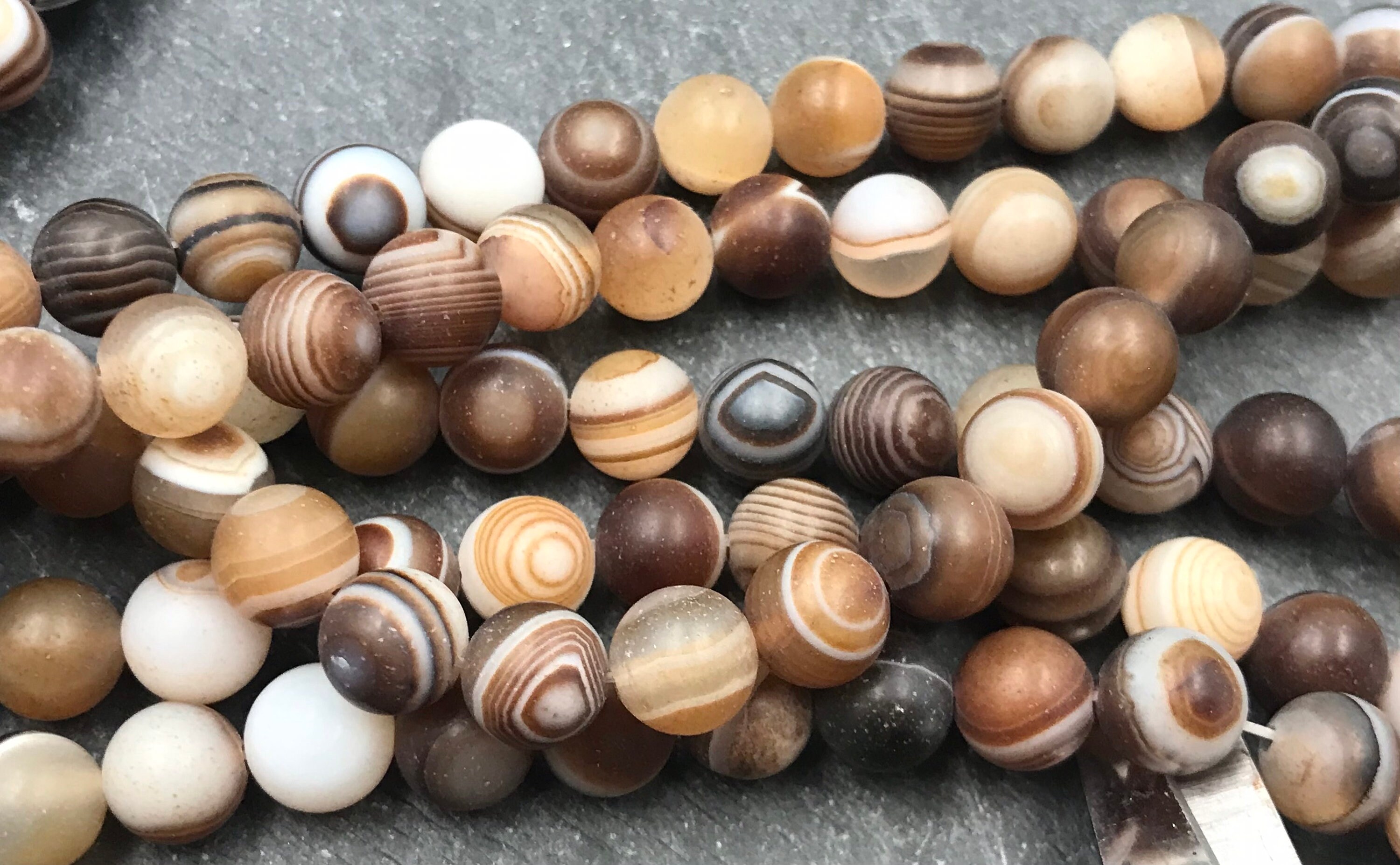 Frosted Coffee Brown Banded Agate Beads 8mm Full or Half - Etsy