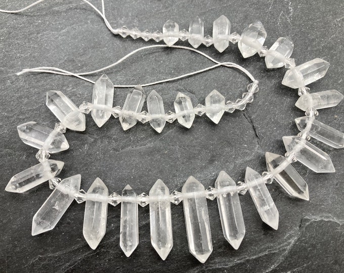 Natural Quartz Crystal Point Beads, Double Terminated, Graduated, Full ...