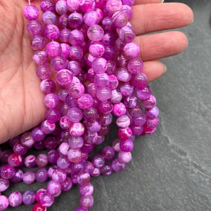 8mm Pink Fire Agate Beads, Full or Half Strand, Round, Purple Pink ...