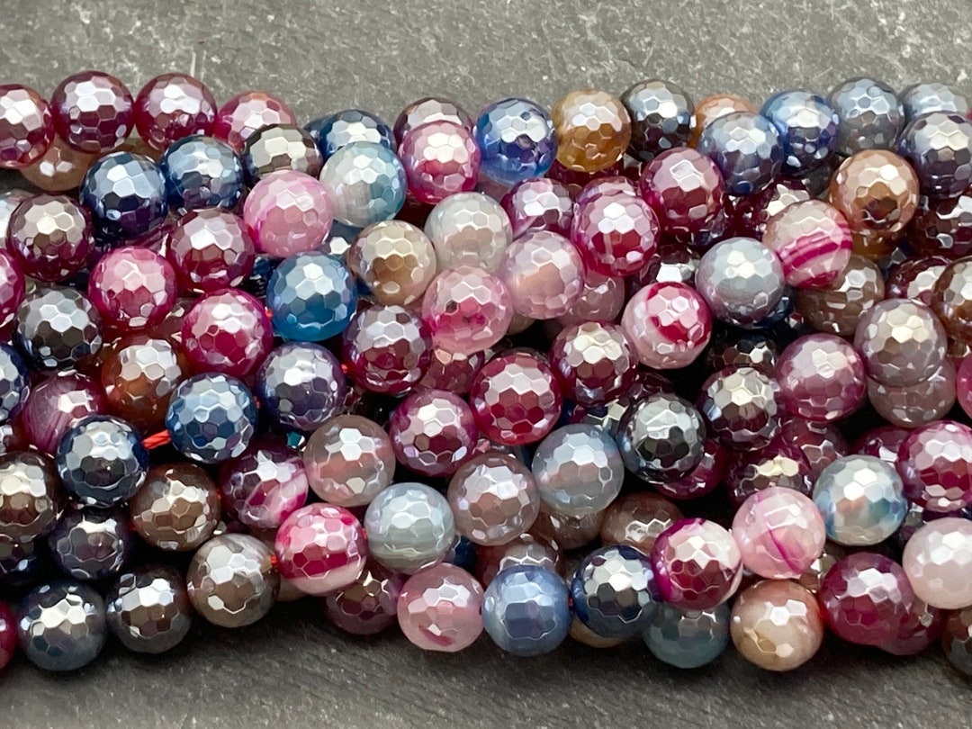 8mm Faceted Mystic Agate Beads: Multi-color, Electroplated - Etsy