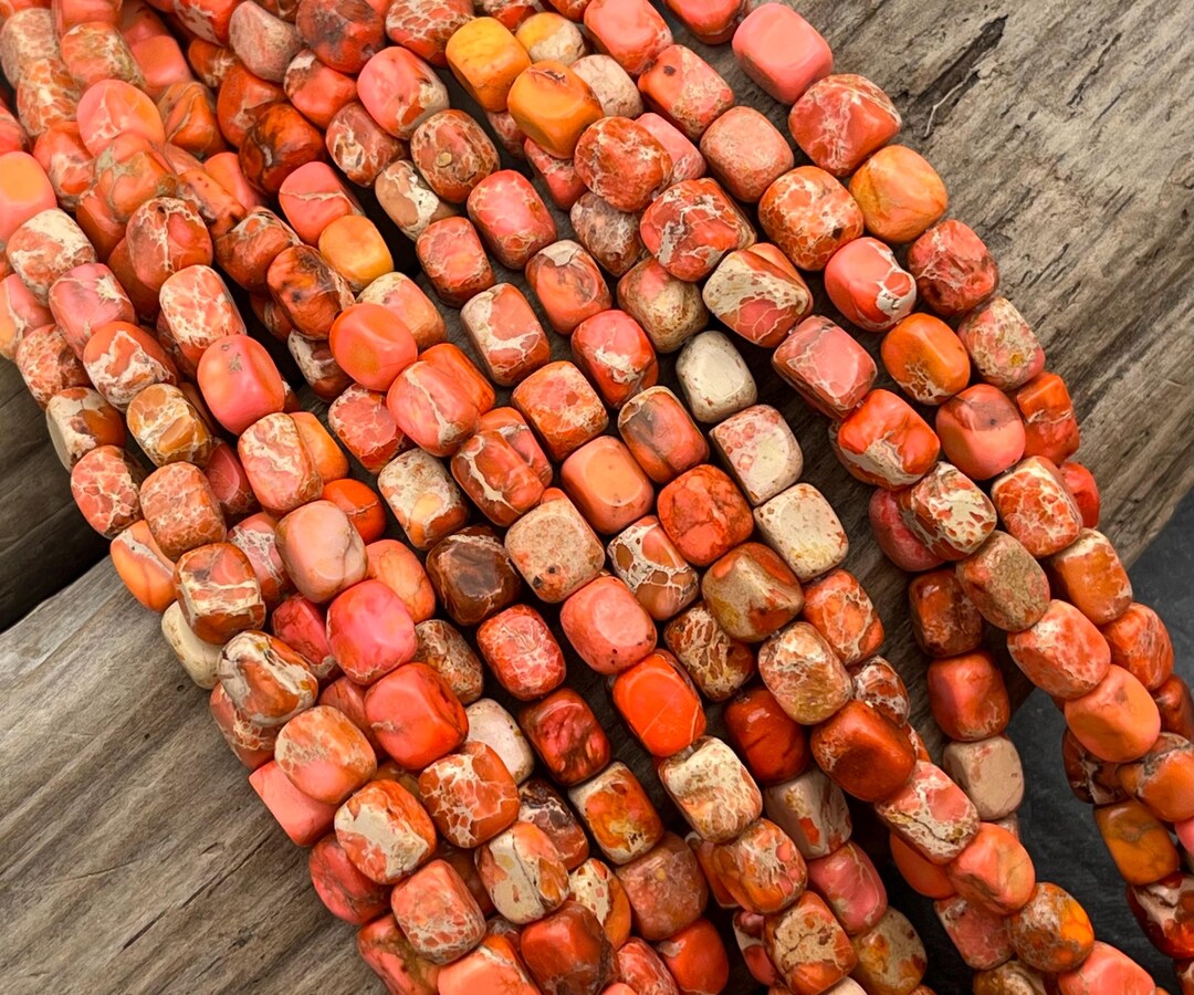 Orange Impression Jasper Beads: 7mm Cube, Rectangle Strand - Etsy