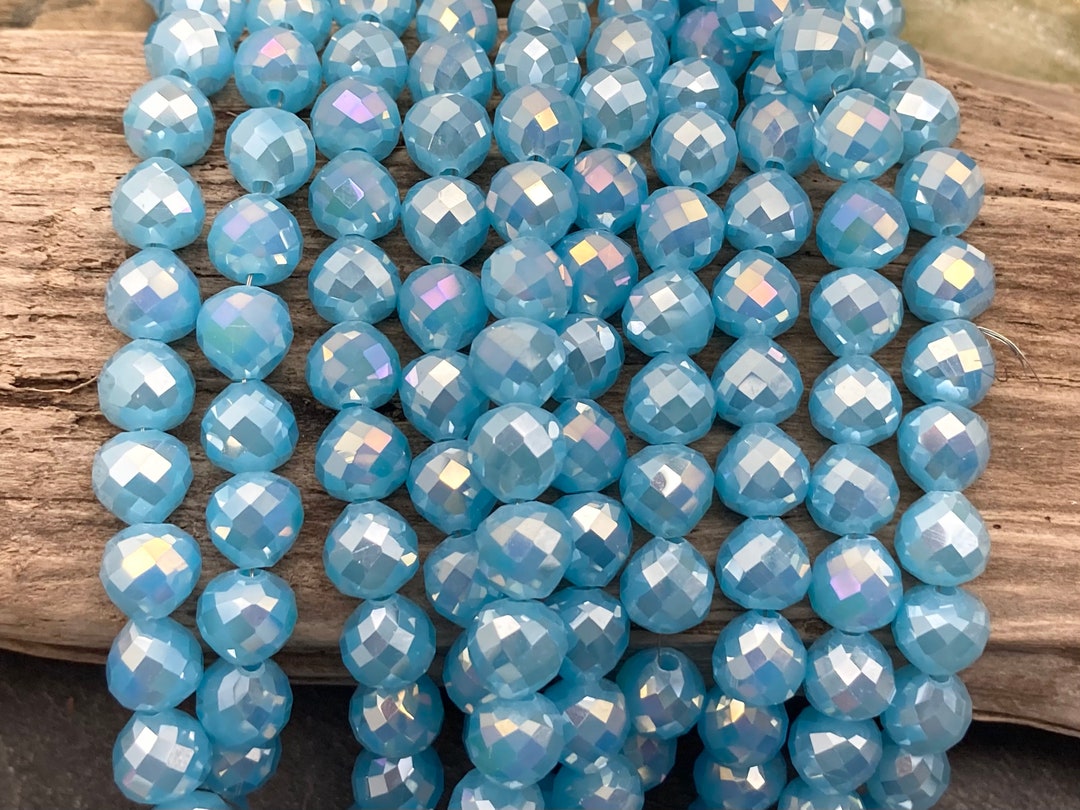 Faceted Electroplated Light Sky Blue Glass Beads, 8mm, Onion / Drop ...