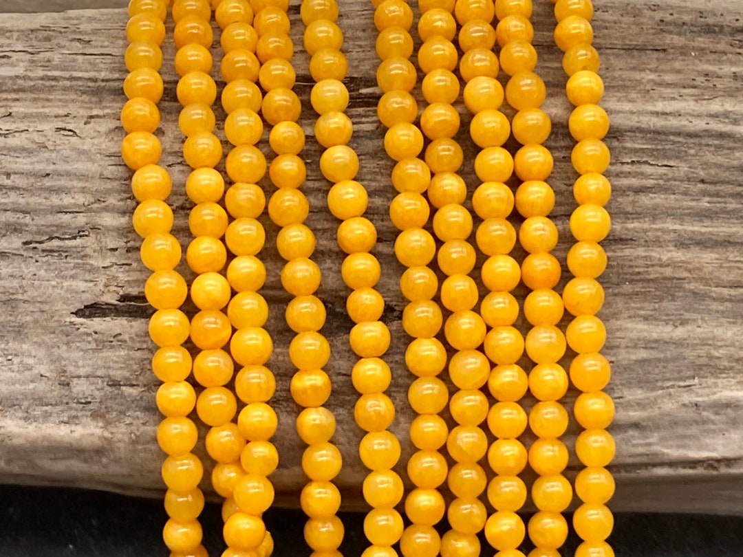 4mm Deep Golden Yellow Malaysia Jade Beads, Yellow Beads, Yellow Jade ...