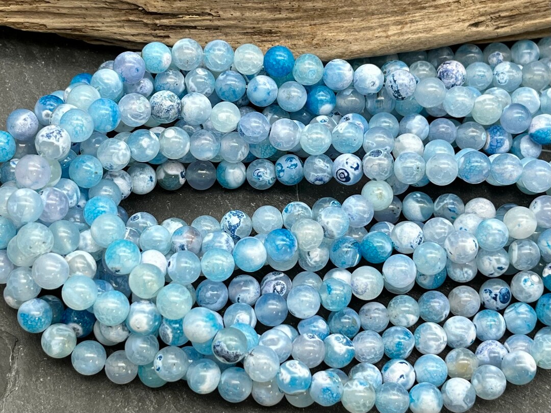 8mm Sky Blue Crackle Agate Beads: Round, Dyed - Etsy