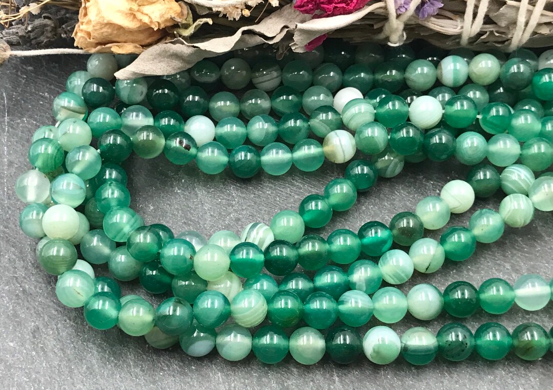 8mm Green Banded Agate Beads, Grade A, Half or Full Strand, Striped ...
