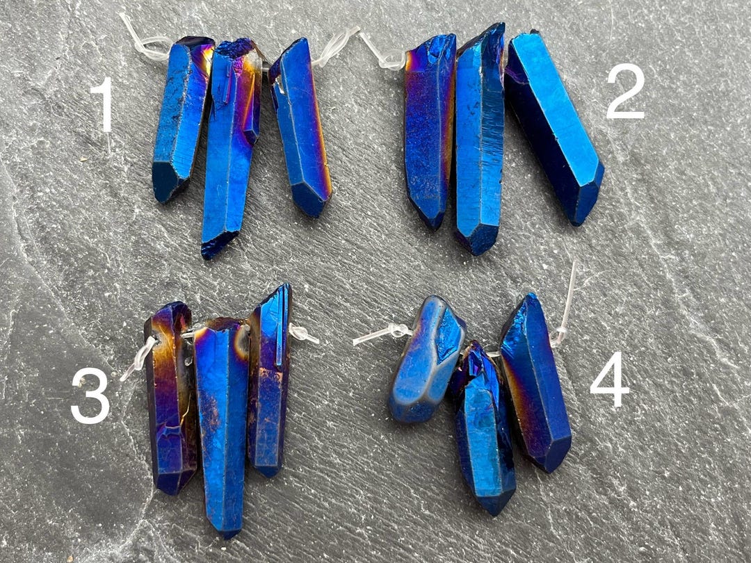 Metallic Blue Quartz Crystal Points Trio: Titanium Blue - Etsy