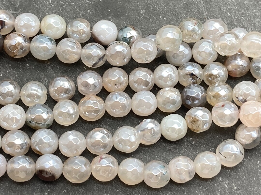 Mystic White Agate Beads: 8mm Electroplated Faceted Round Strand - Etsy