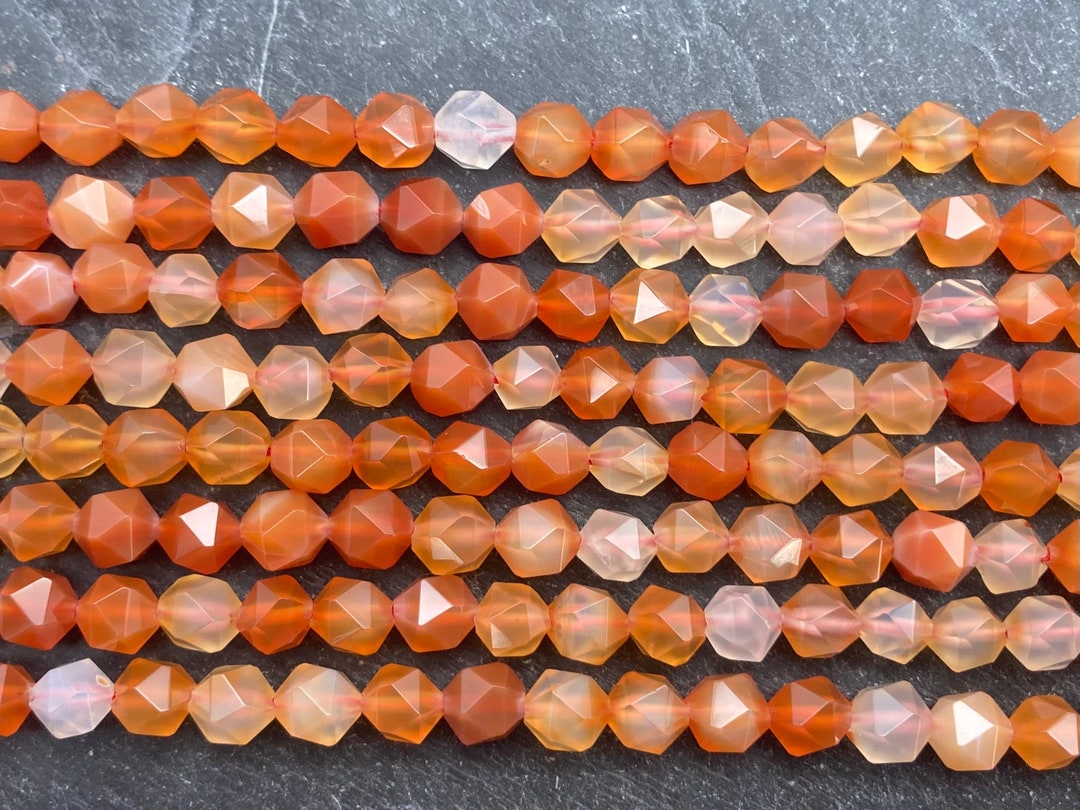 8mm Carnelian Beads, Star Cut, Carnelian, Gemstone Beads, Orange Beads ...