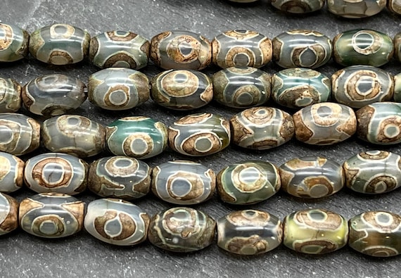 Tibetan Dzi Agate Barrel Beads 12mm X 8mm Tibetan Agate Agate Beads Earthy Colors Etched Agate Dzi Beads Tibetan Beads Green Barrel Etsy