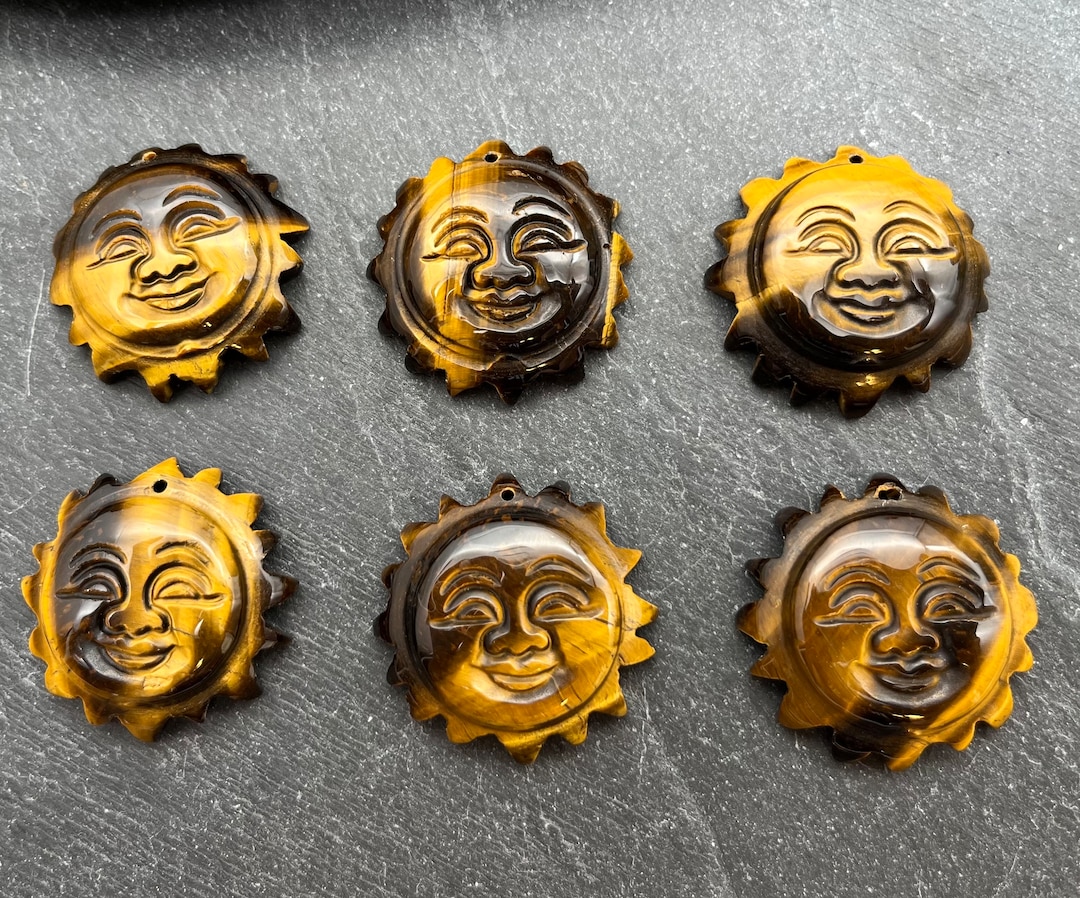 Tiger's Eye Sun Bead: Carved Smiling Sun Pendant (34mm) - Etsy