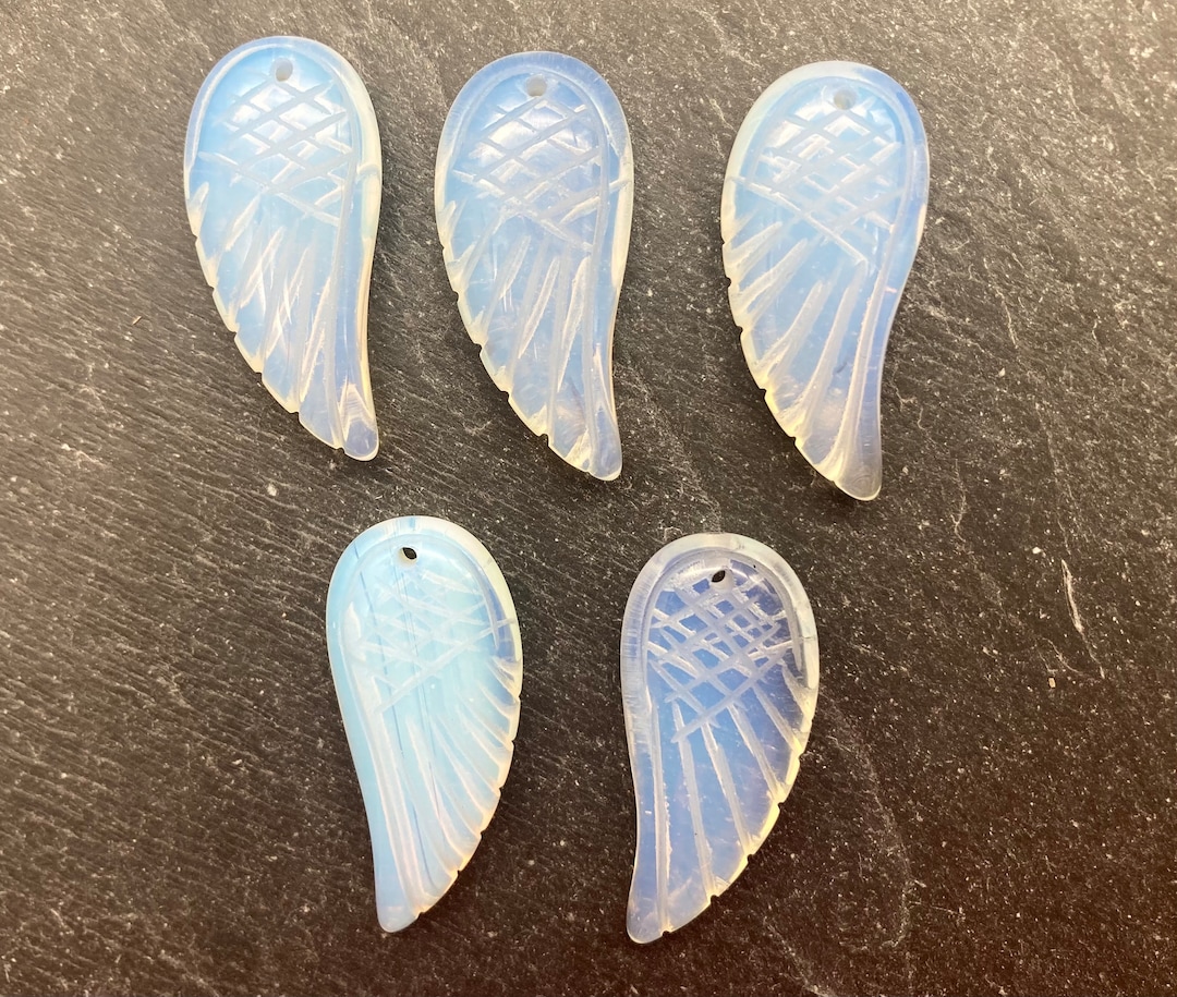 One Carved Opalite Wing Bead, 35mm, Wing Bead, Opalite Bead, Focal Bead ...