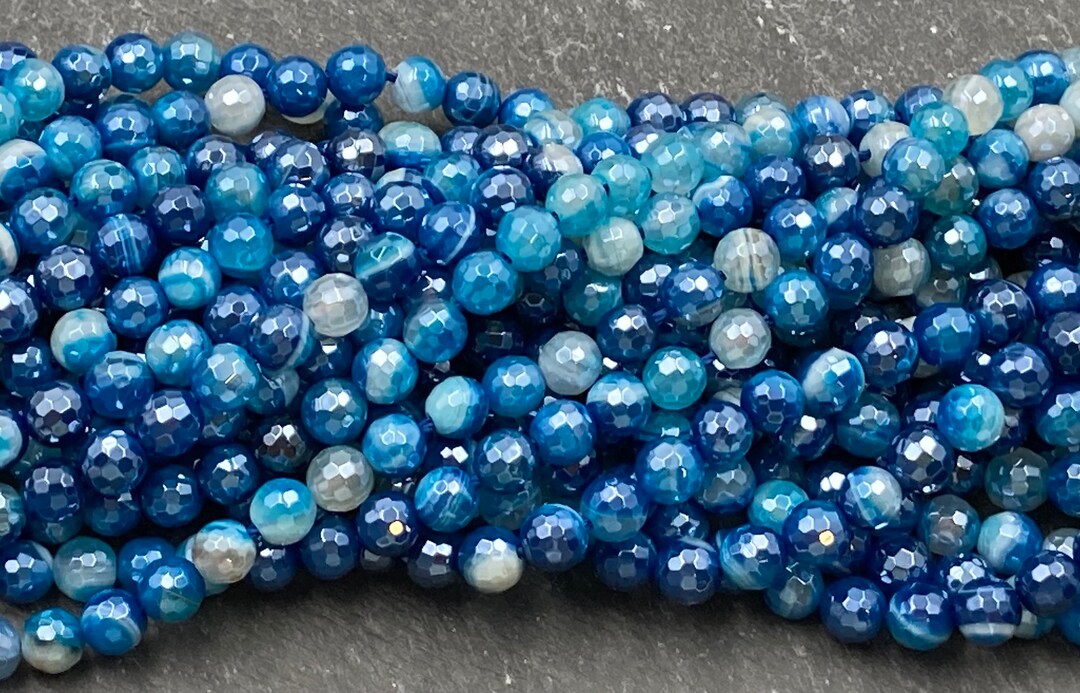 6mm Mystic Blue Banded Agate Beads, Half or Full Strand, Faceted, Aura ...