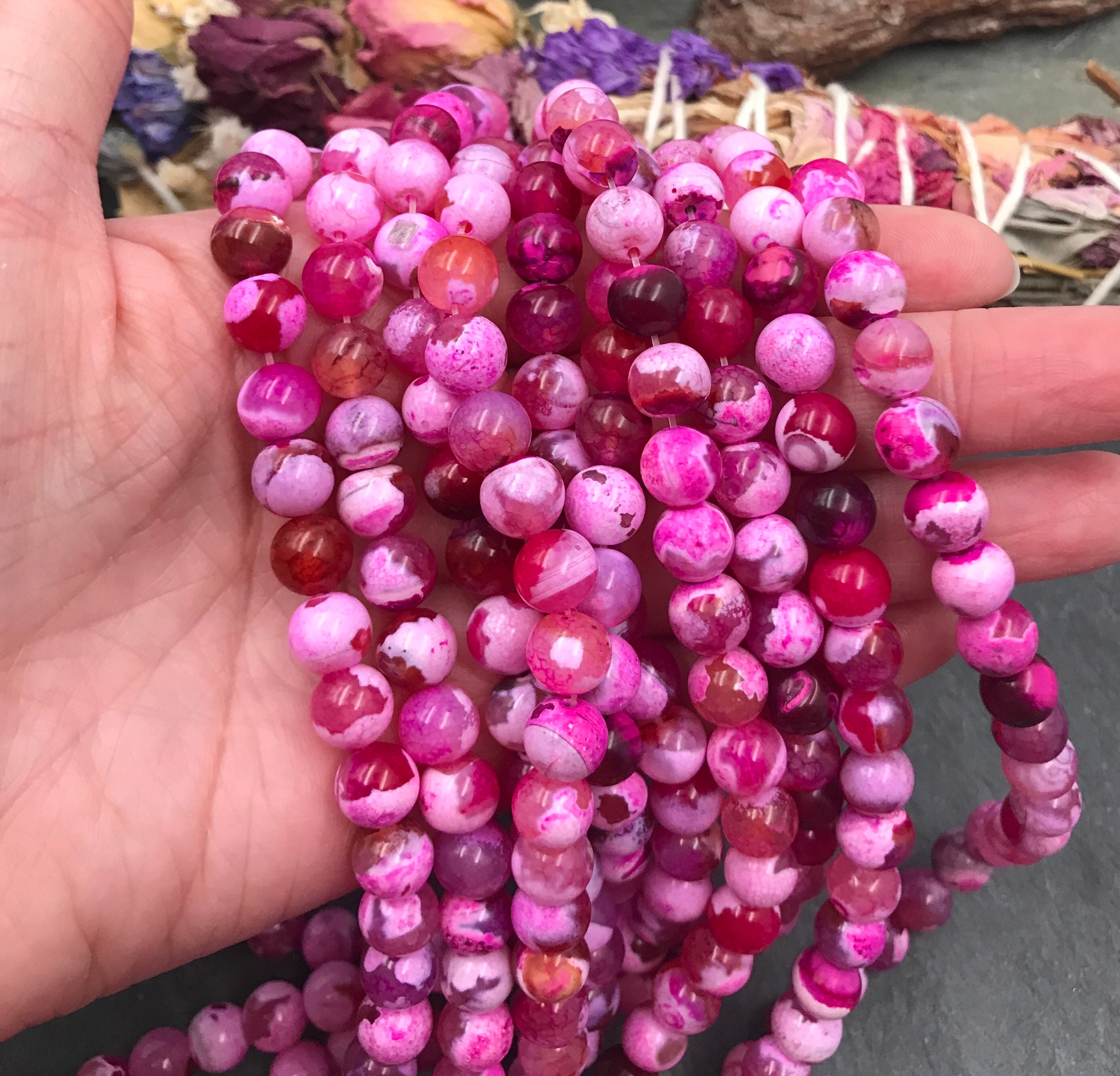 8mm Pink Fire Agate Beads Full or Half Strand Round Hot - Etsy
