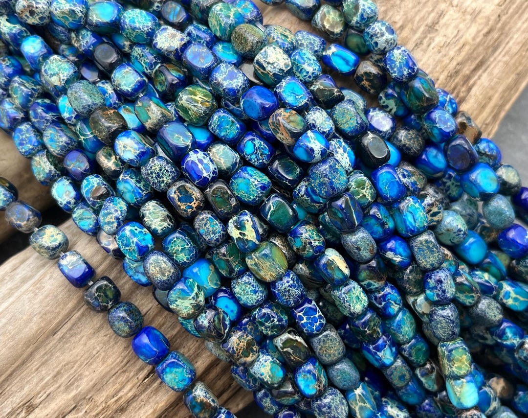 Blue Impression Jasper Beads: 7mm, Rectangle - Etsy