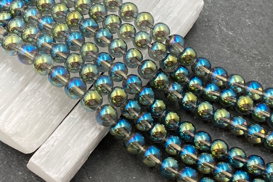 8mm Green Angel Aura Quartz Beads, Green Mystic Quartz Beads, Full or ...