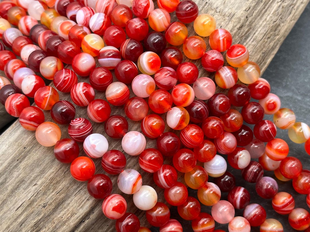 8mm Red Banded Agate Beads: Round, Dyed - Etsy