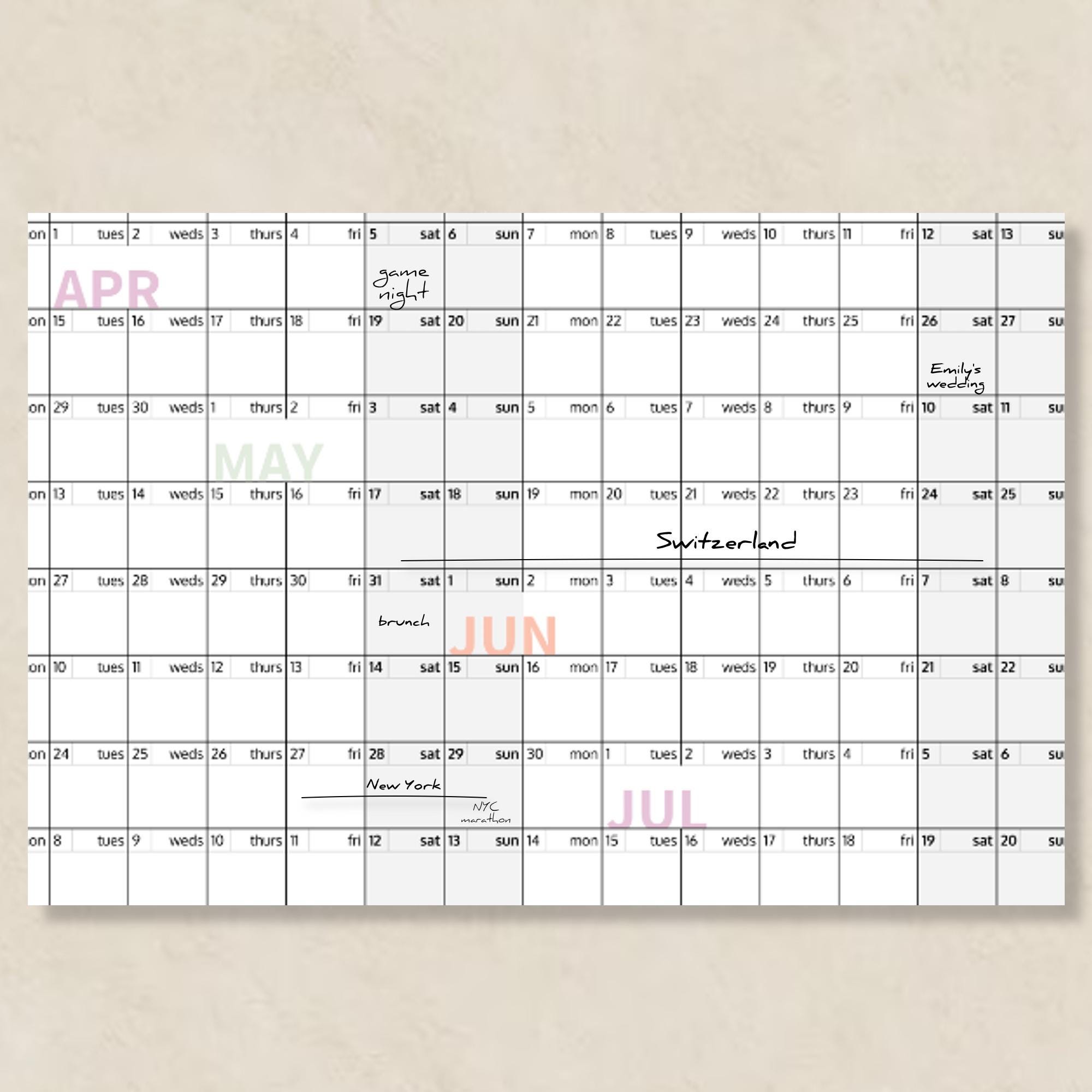 2025 Full Year Calendar Printable (vertical Layout) | Year at a Glance ...