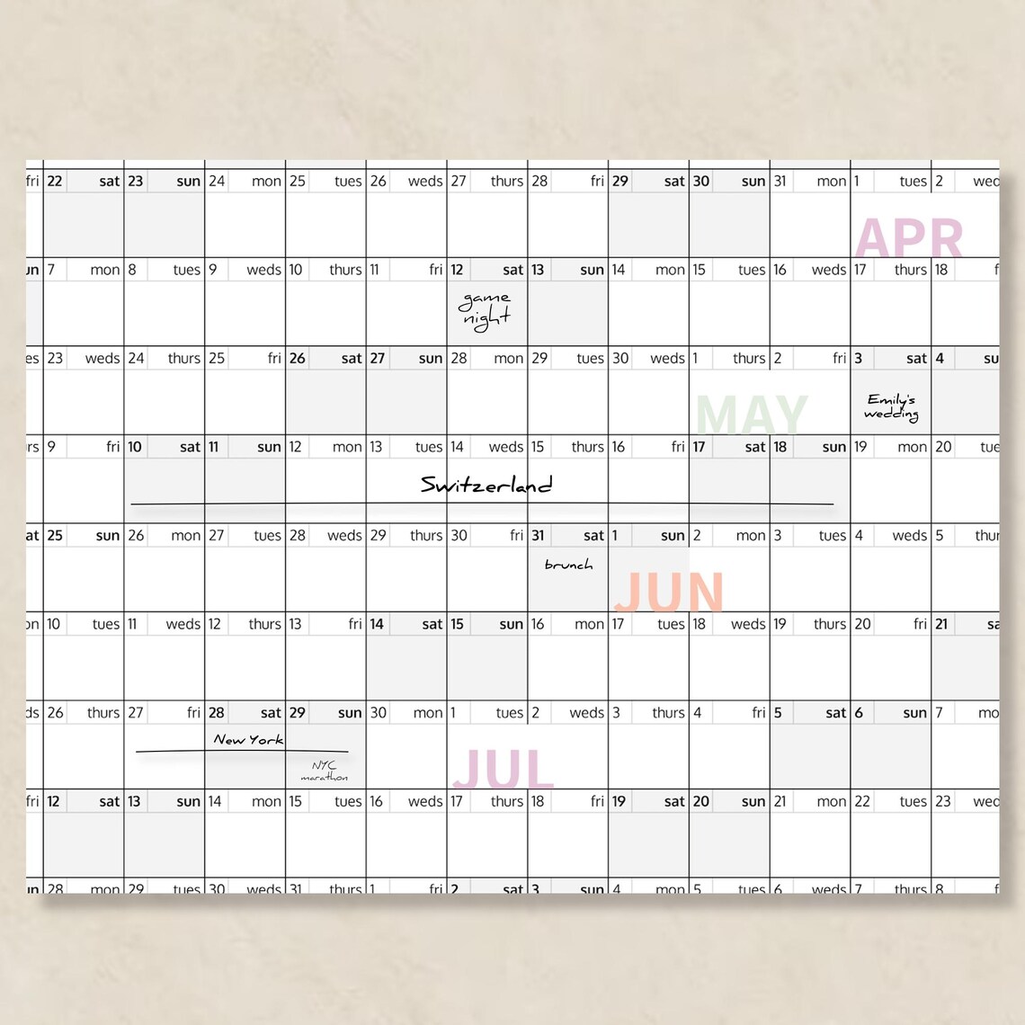 2025 Full Year Calendar Printable (vertical Layout) Color and Greyscale ...