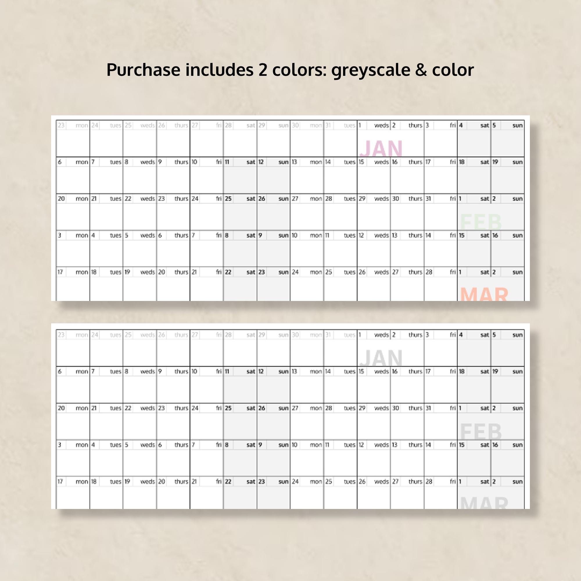 2025 Full Year Calendar Printable (vertical Layout) | Year at a Glance ...
