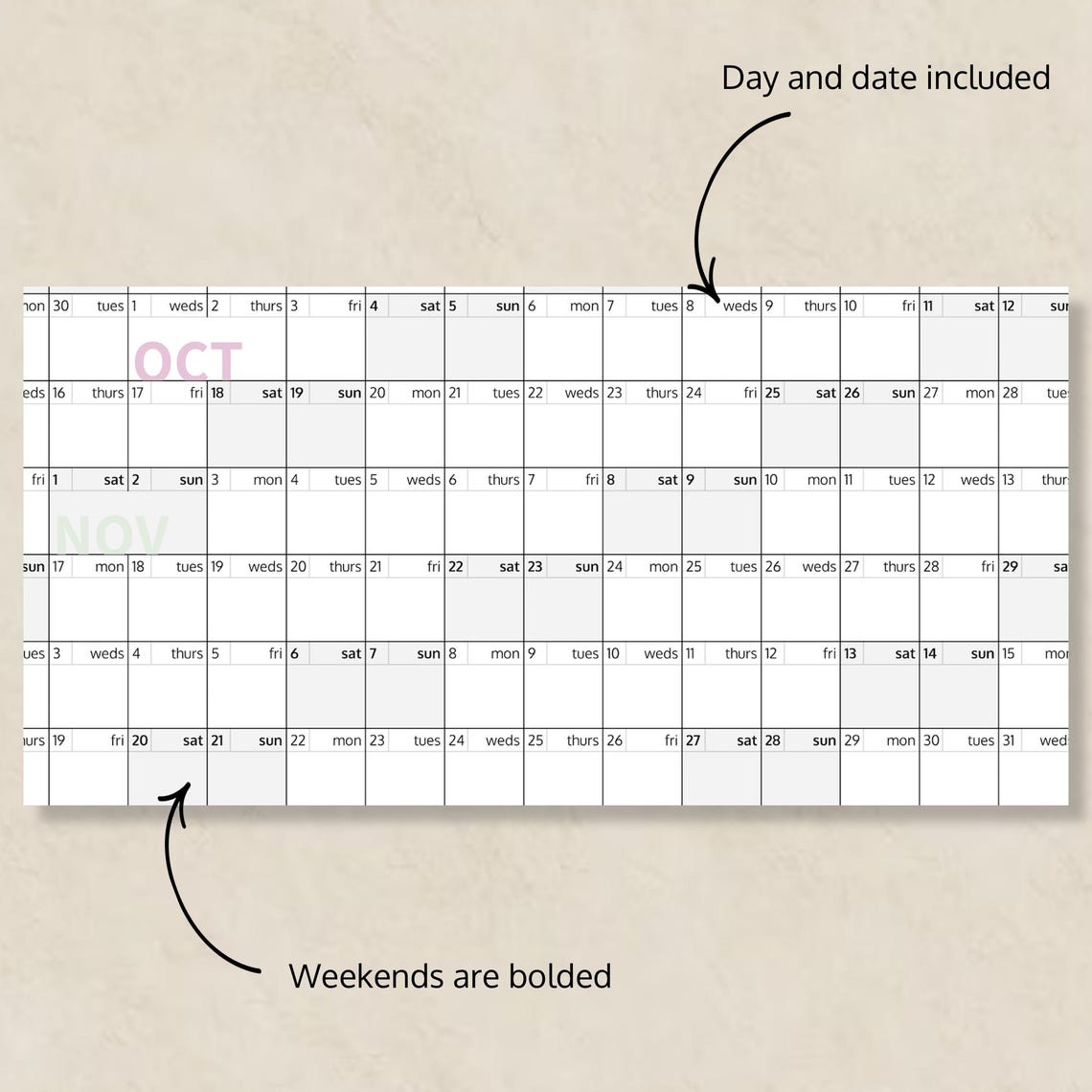 2025 Full Year Calendar Printable (vertical Layout) Color and Greyscale ...
