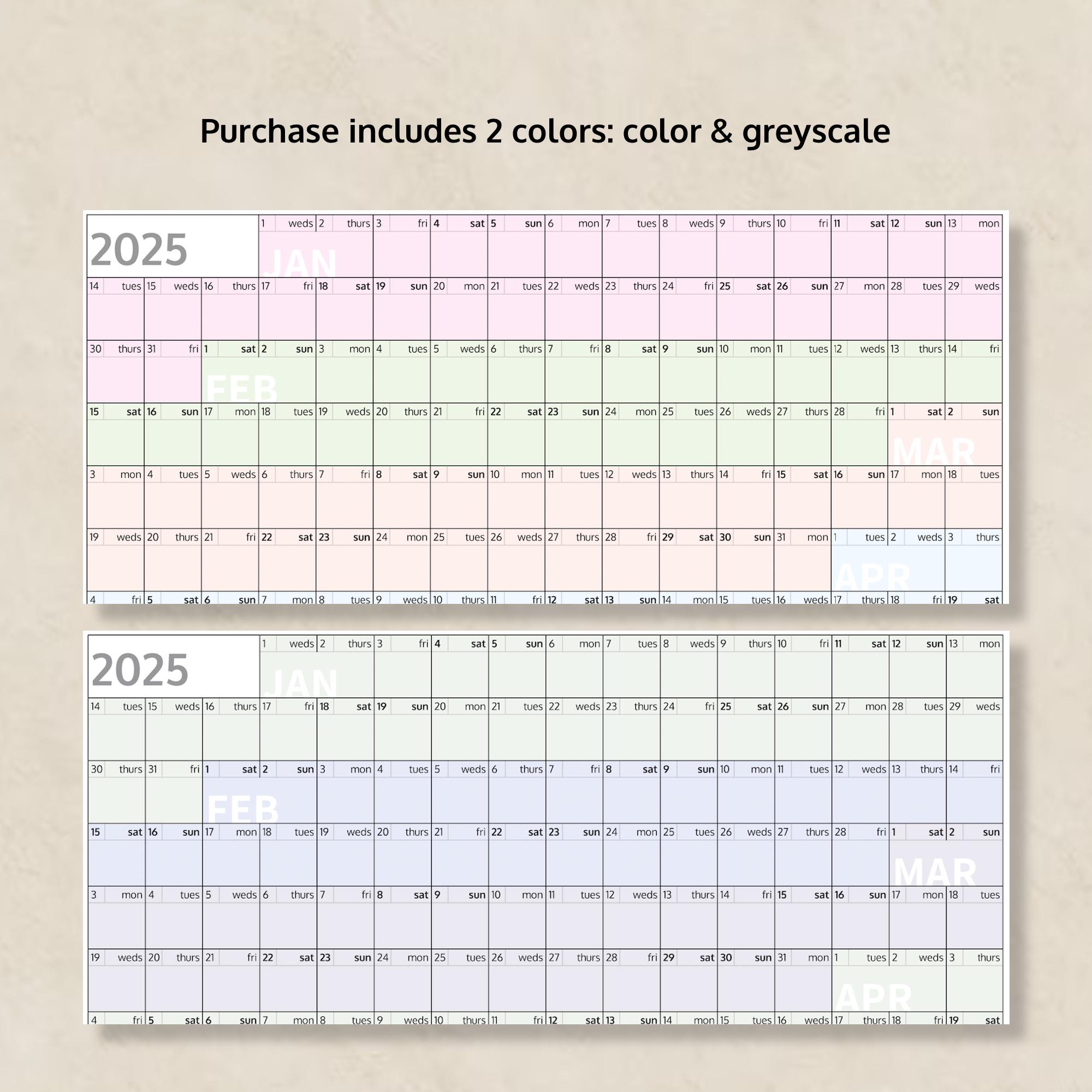 2025 Full Year Calendar Printable (vertical Layout) Color and Neutral ...