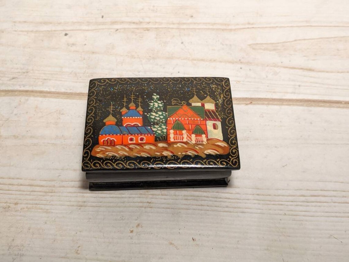 Hand Painted Russian Black Lacquer Box With Lid Moscow Baroque - Etsy