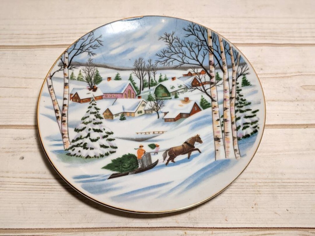 Lefton China Hand Painted Horse and Sleigh Winter Scene Plate, Hand ...