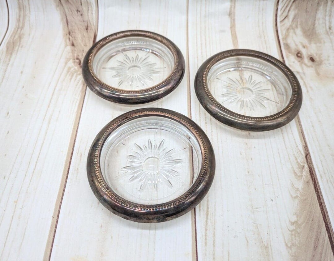 Set of 3 Vintage Sterling Silver Glass Beaded Coasters Starbursts - Etsy