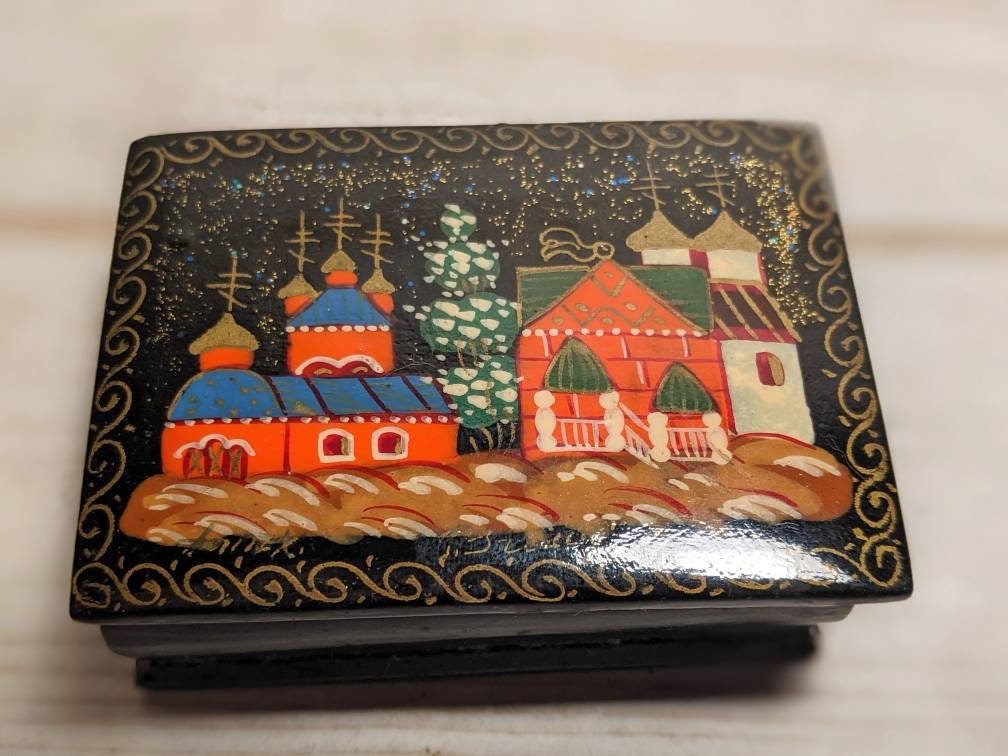 Hand Painted Russian Black Lacquer Box With Lid Moscow Baroque - Etsy