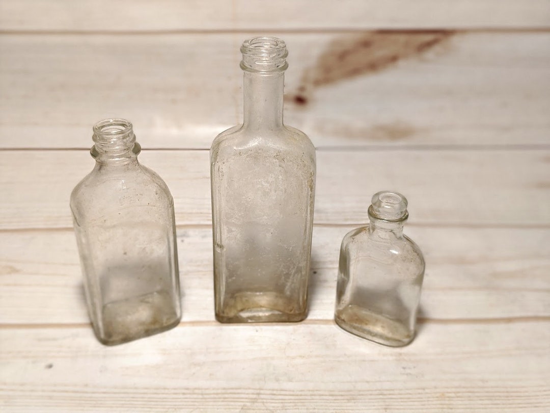 1930s Clear Bottle Lot, Farmhouse Bottles Gift, Shabby Chic Shelf Decor ...