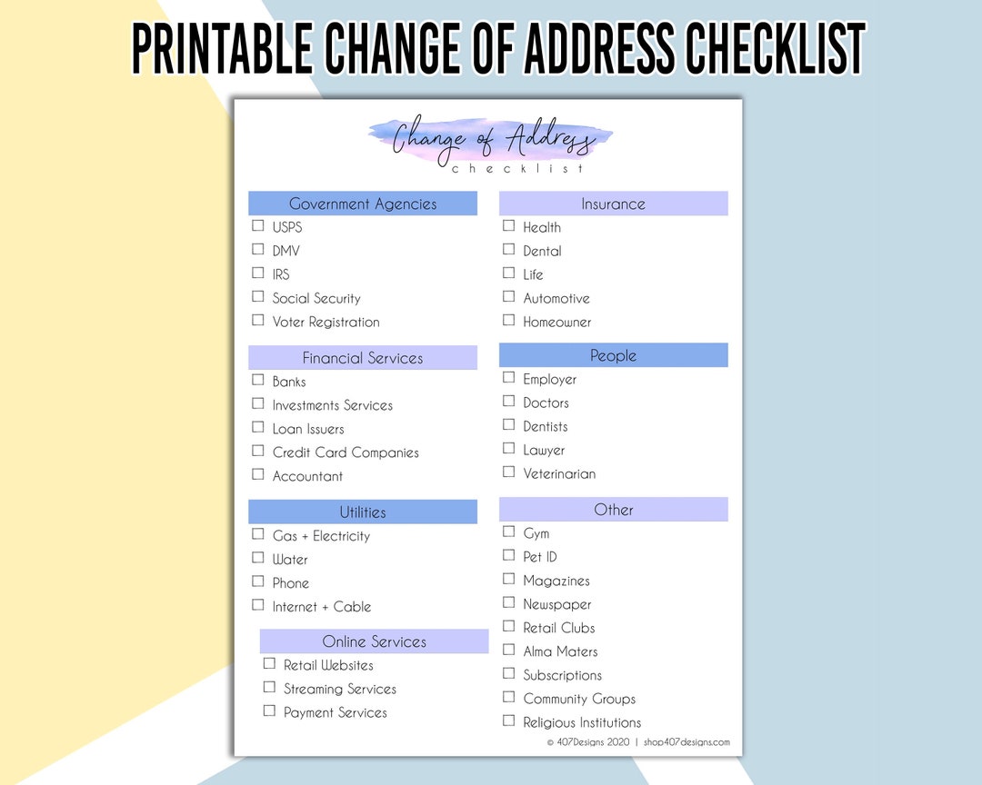 Change of Address Checklist Digital Download Moving Checklist New ...