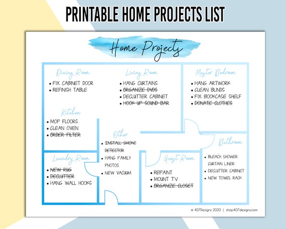 Printable Home Projects List Home to Do List Digital | Etsy