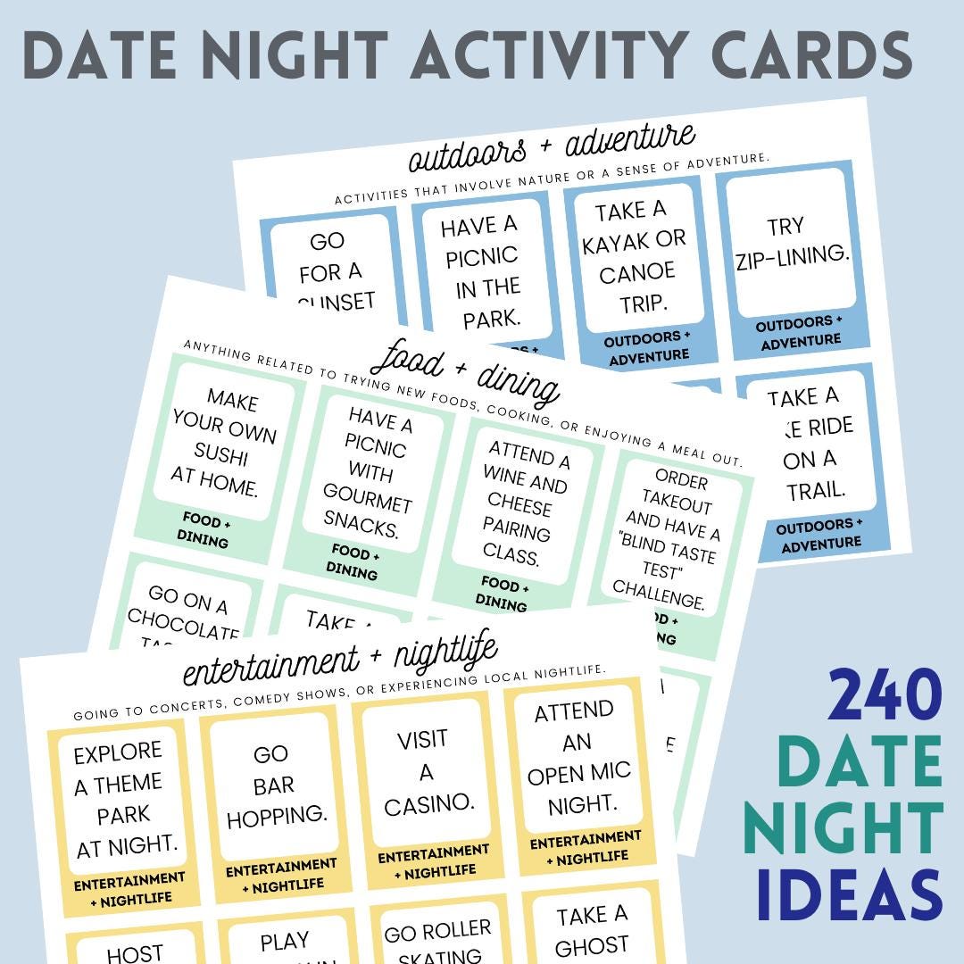 240 Date Night Activity Cards Bundle | Printable PDF | 24 Ideas in 10 ...
