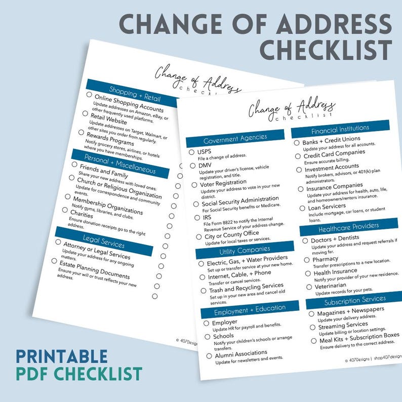 Change of Address Checklist | Digital Download | Moving Checklist | New ...