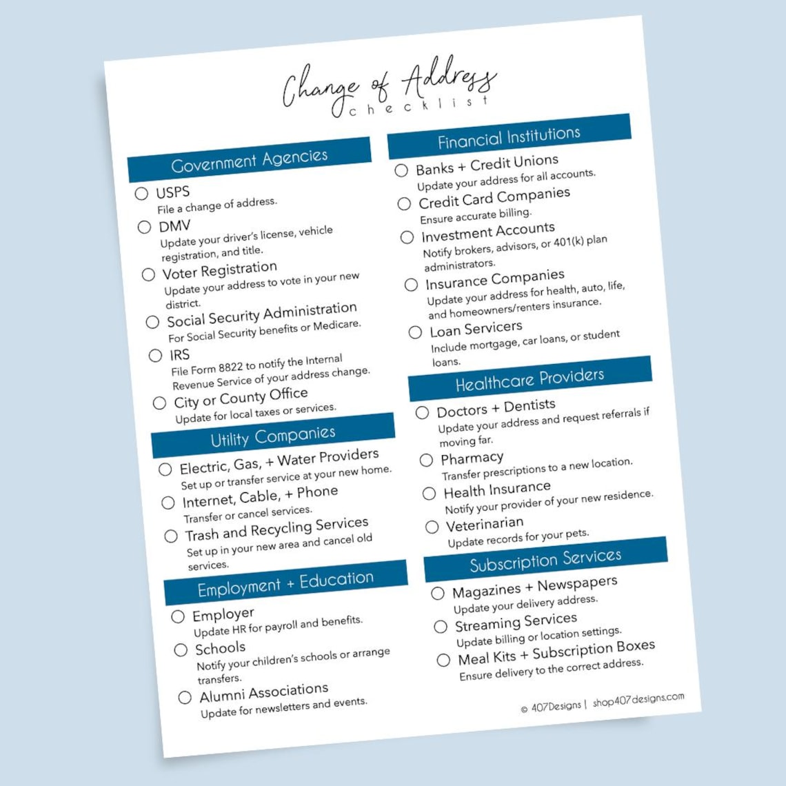 Change of Address Checklist | Digital Download | Moving Checklist | New ...