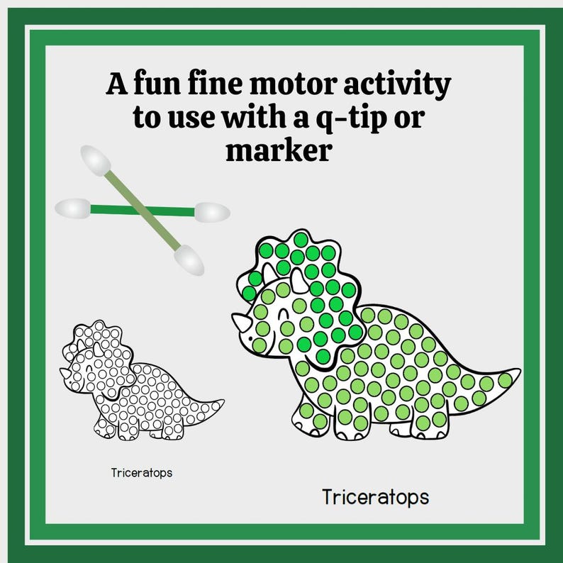 Fine Motor Skills Q-tip Dot Painting | Dinosaur Printable Activity - Etsy