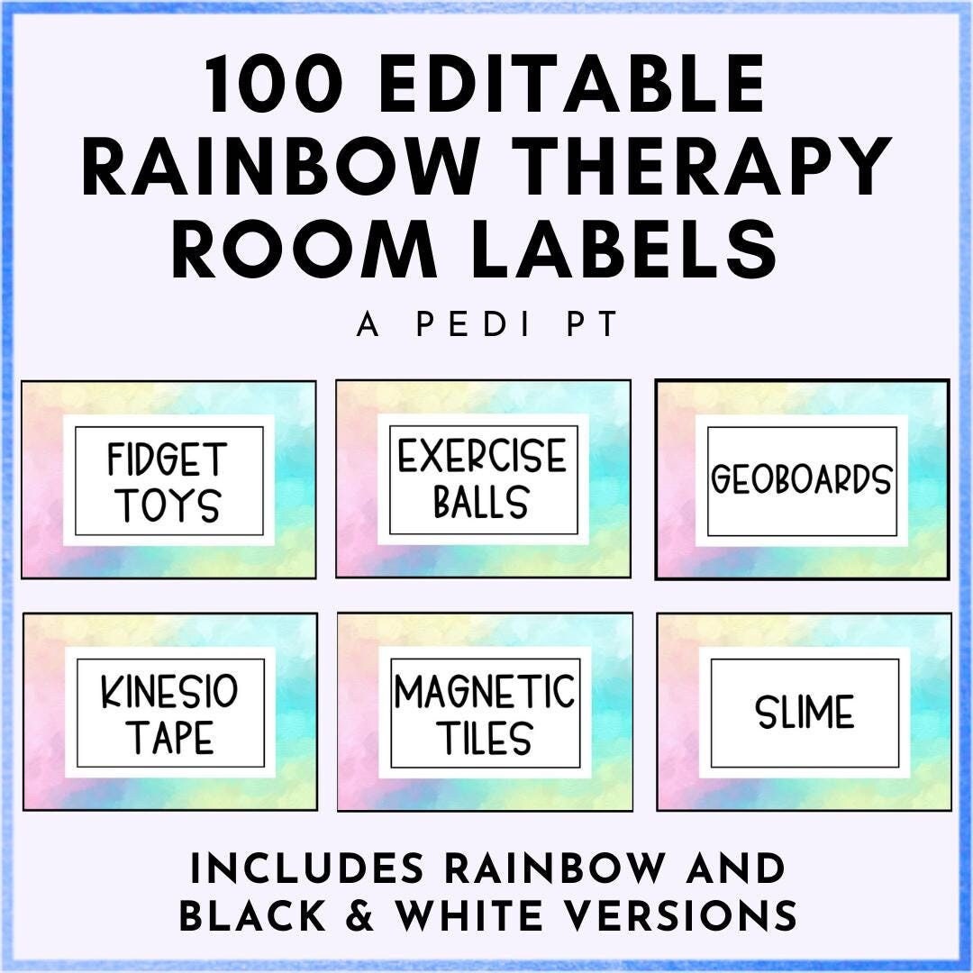 100 Editable Rainbow Labels Therapy Room Organization for PT, OT, Sped ...