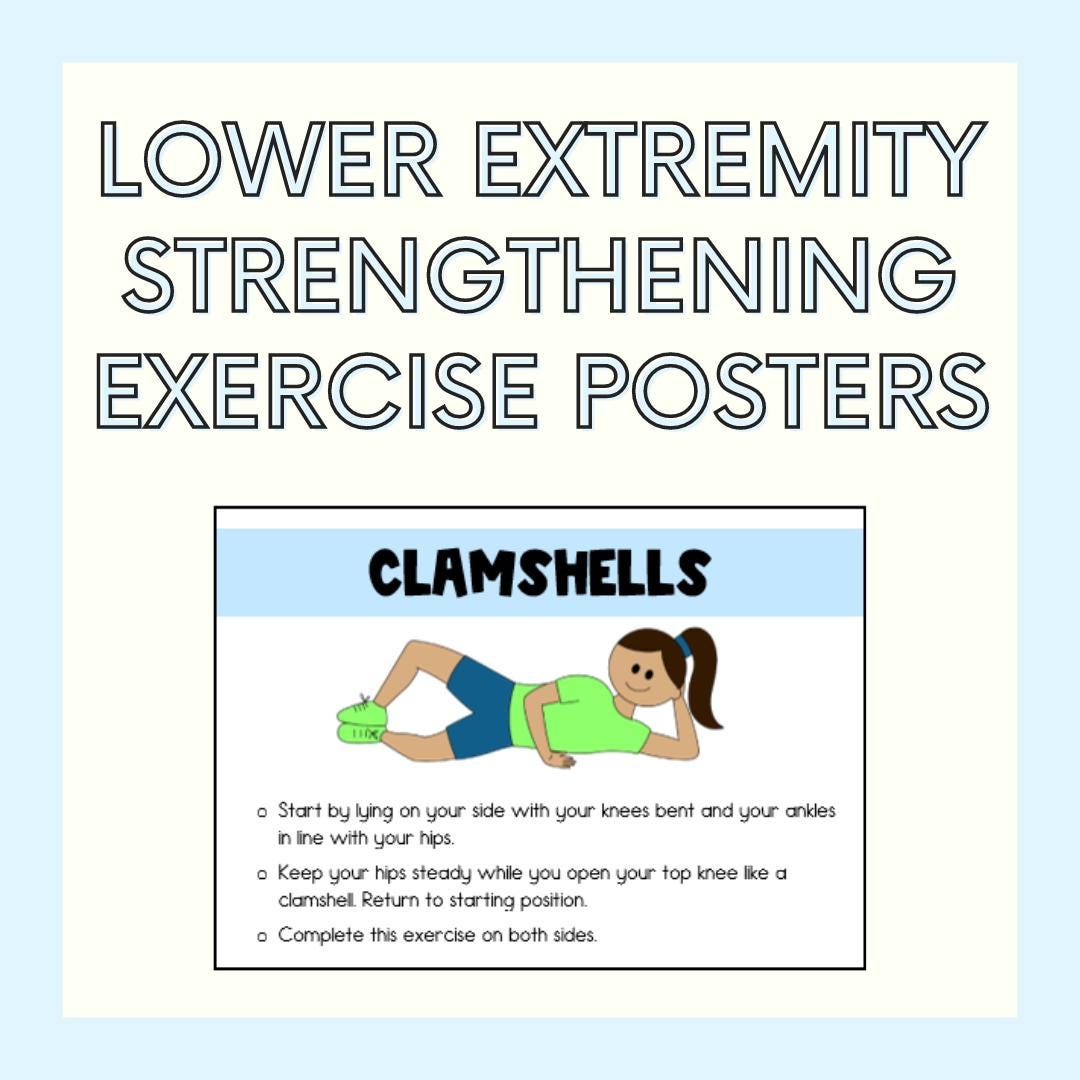 Lower Extremity Strengthening Posters | Large Cards for PT, OT, Phys Ed ...