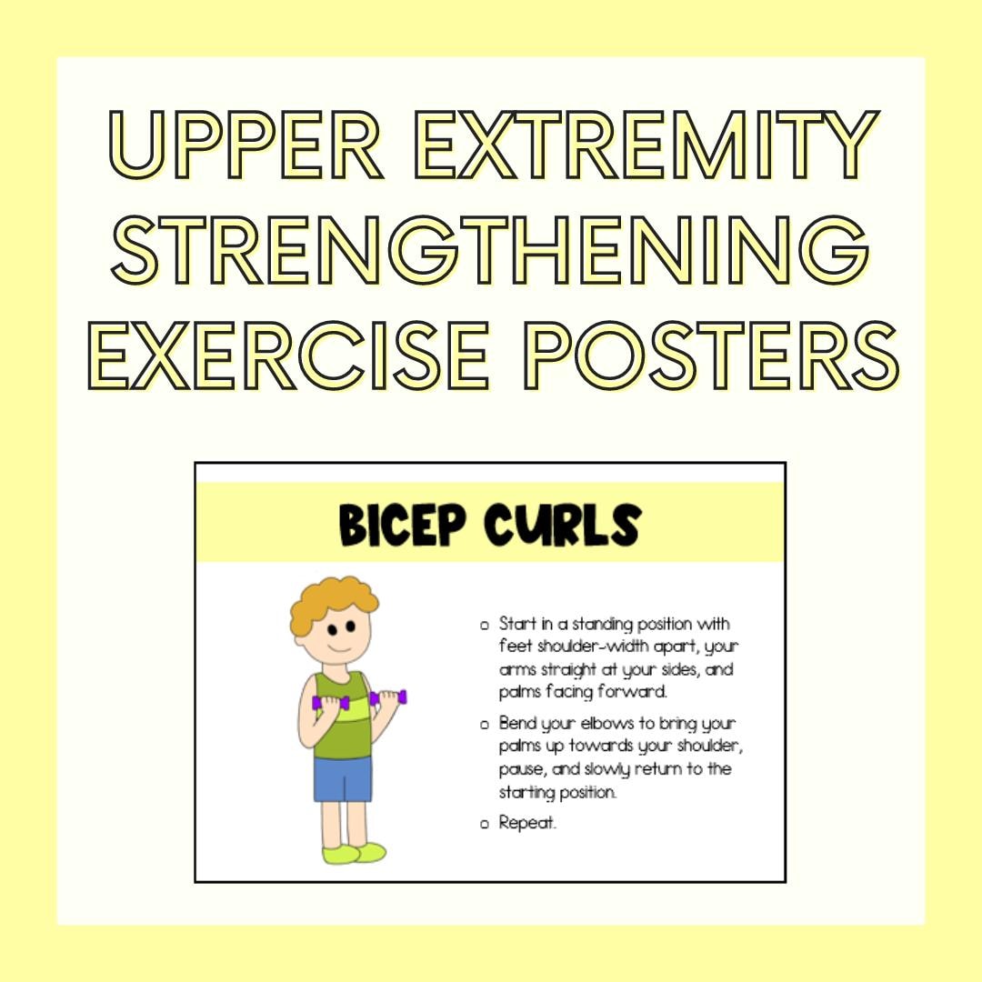 Upper Extremity Strengthening Posters Large Cards for PT, OT, Phys Ed ...