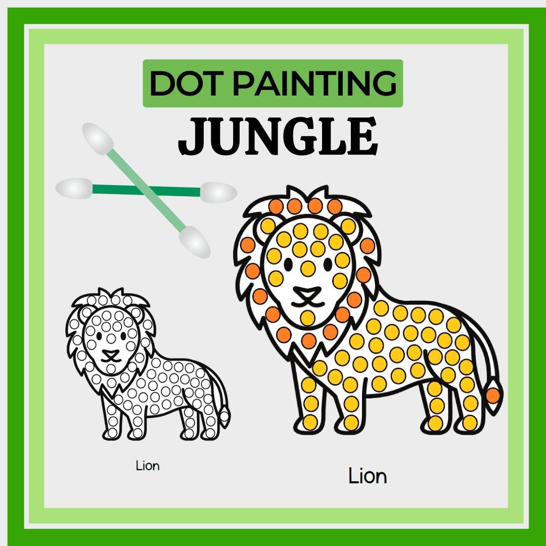 Fine Motor Skills Q-tip Dot Painting | Jungle Printable Activity - Etsy