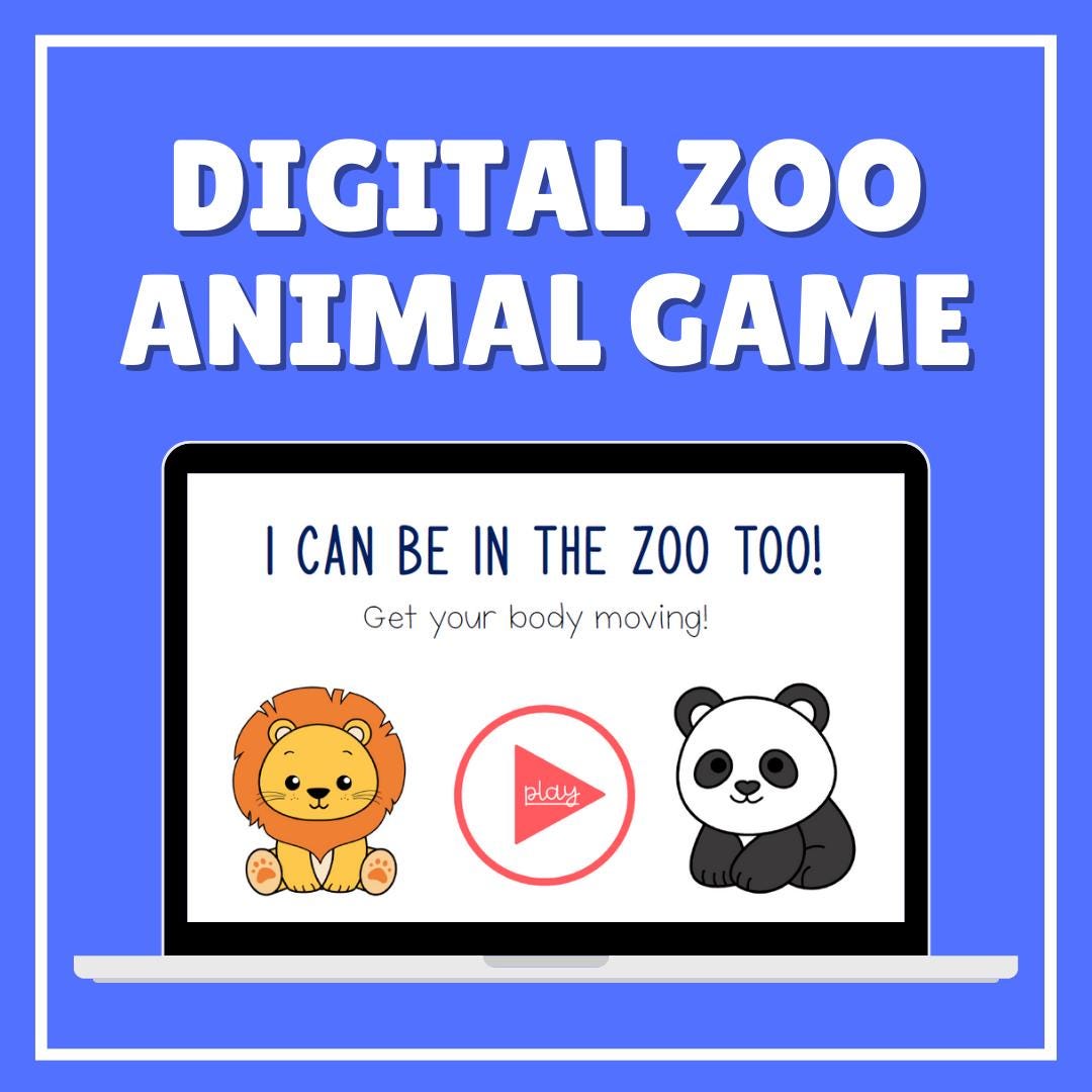 Zoo Animal Gross Motor Game Digital Game for PT, OT, Phys Ed - Etsy
