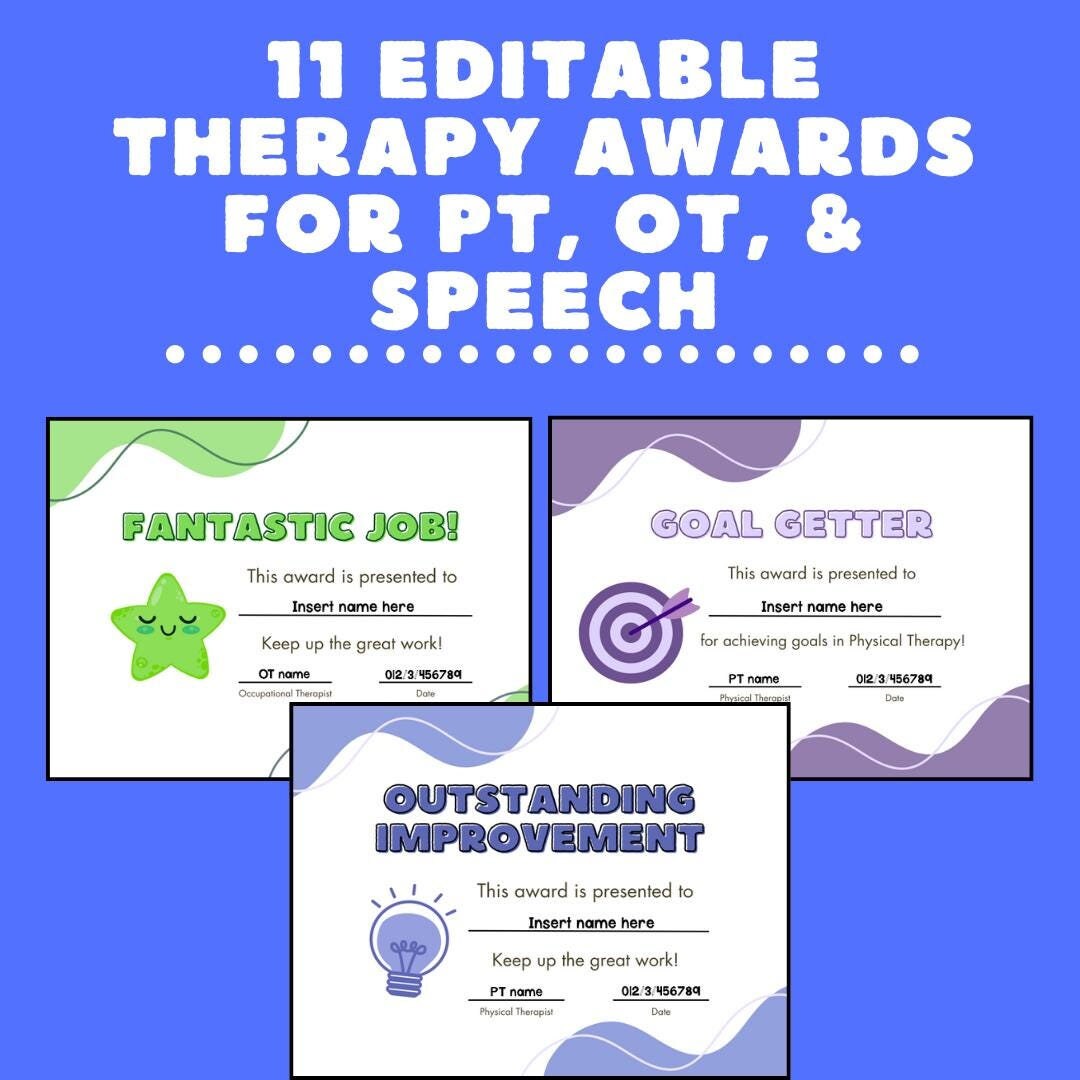 Editable Therapy Awards | PT, OT & Speech Therapy Printable - Etsy