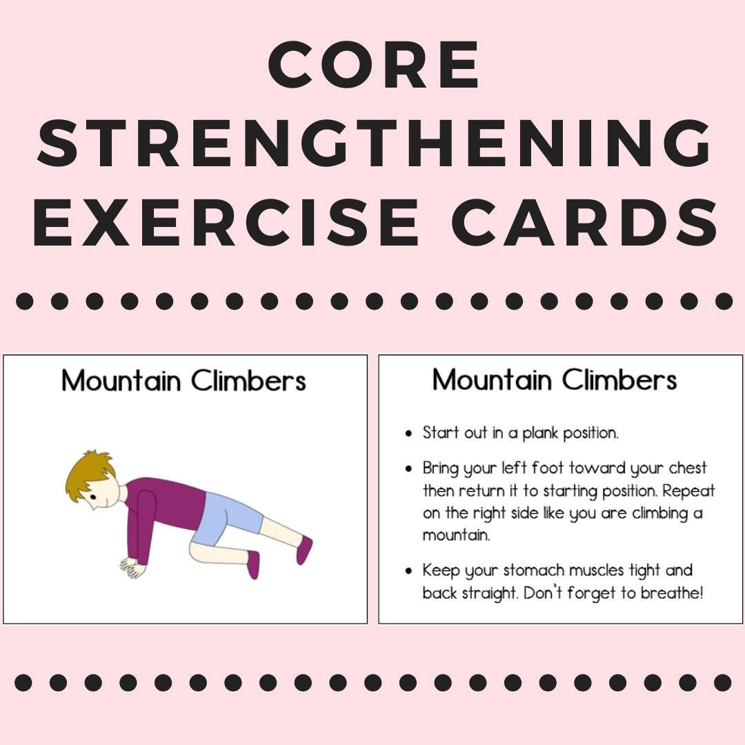 Core Strengthening Exercise Cards | PT + OT Printable With Descriptions ...